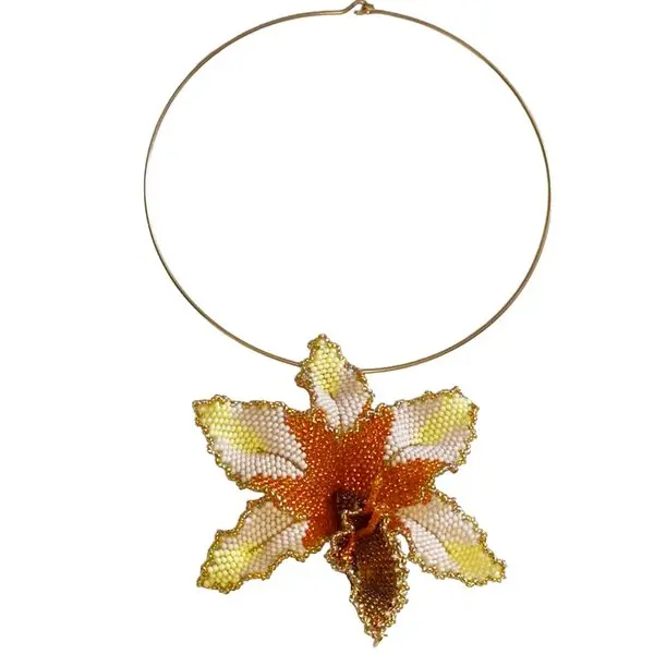 ILIANA ARRAZOLA Gold Plated Orchid Beaded Choker Necklace - Gold/yellow/orange