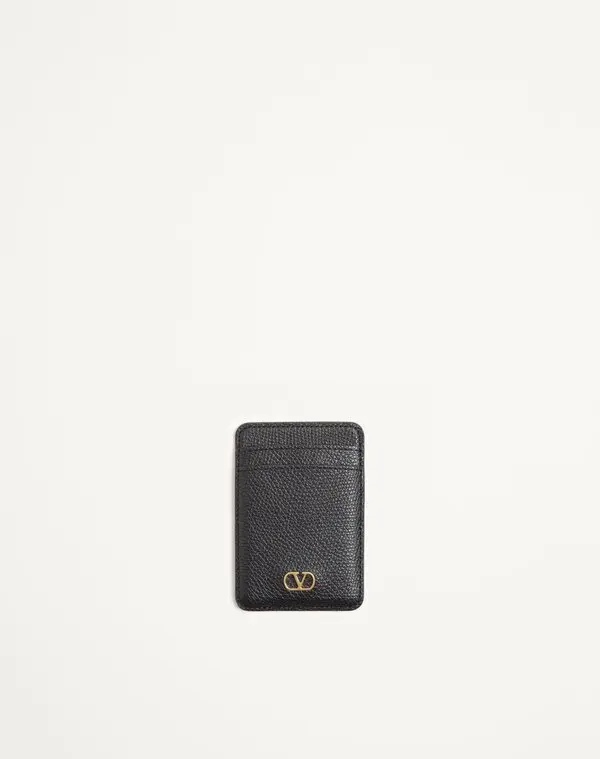 Valentino Garavani Vlogo Signature Magnetic Cardholder In Grainy Calfskin - Black