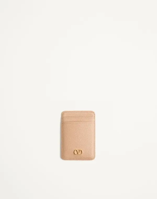 Valentino Garavani Vlogo Signature Magnetic Cardholder In Grainy Calfskin - Pink