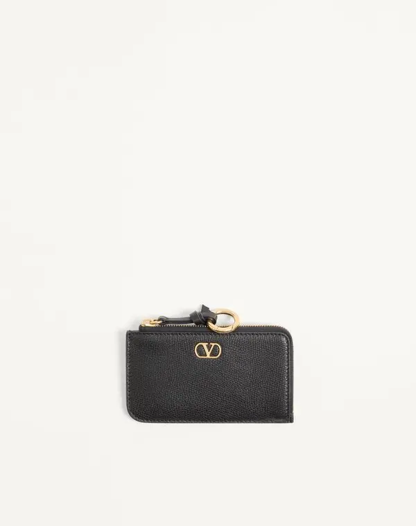 Valentino Garavani Vlogo Signature Zip-around Charm Cardholder In Grainy Calfskin - Black