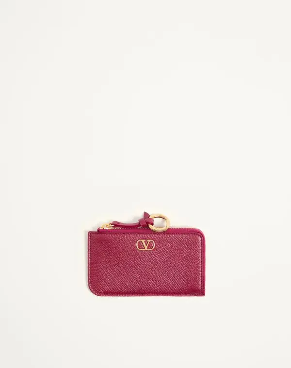 Valentino Garavani Vlogo Signature Zip-around Charm Cardholder In Grainy Calfskin - Insolent