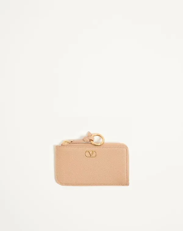 Valentino Garavani Vlogo Signature Zip-around Charm Cardholder In Grainy Calfskin - Pink