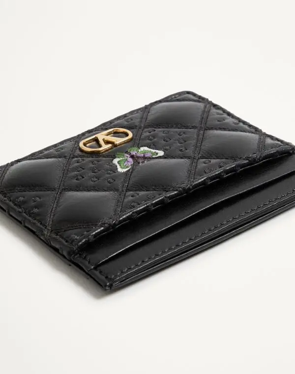 Valentino Garavani Flutterby Cardholder In Shiny Nappa Leather With Butterfly Embroidery