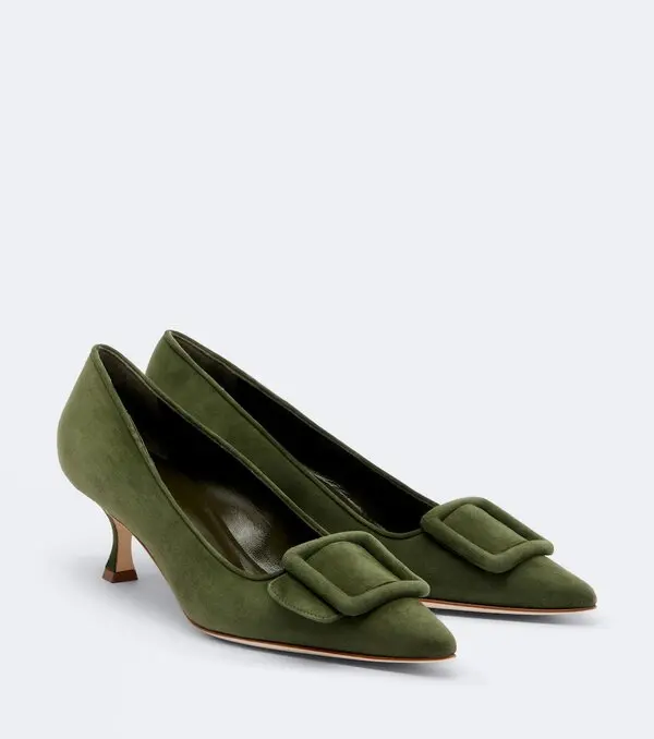 Manolo Blahnik Maysale Suede Pumps - Green