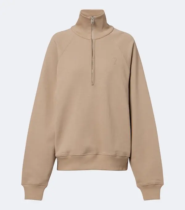 AMI Paris De Coeur Cotton Sweatshirt - Beige