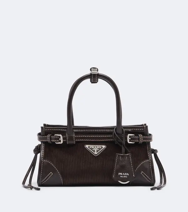 Prada Bonnie Small Corduroy Top-handle Bag - Brown