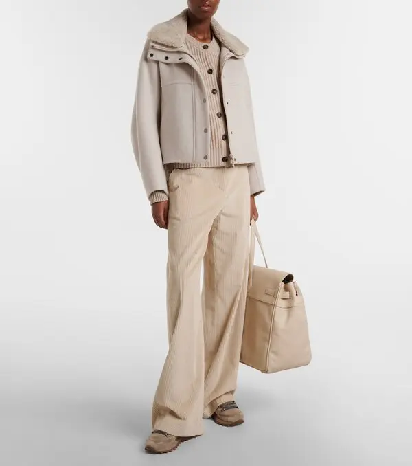Brunello Cucinelli Monili Shearling-trimmed Suede Ankle Boots - Beige