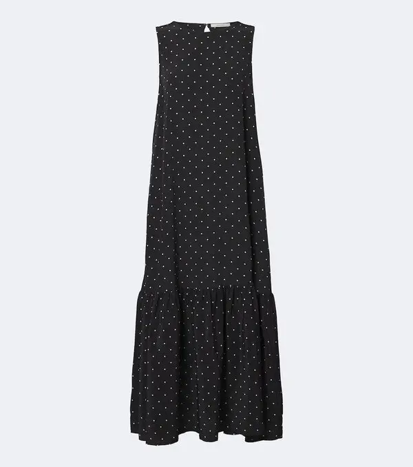 Asceno Polka-dot Tiered Silk Midi Dress - Black
