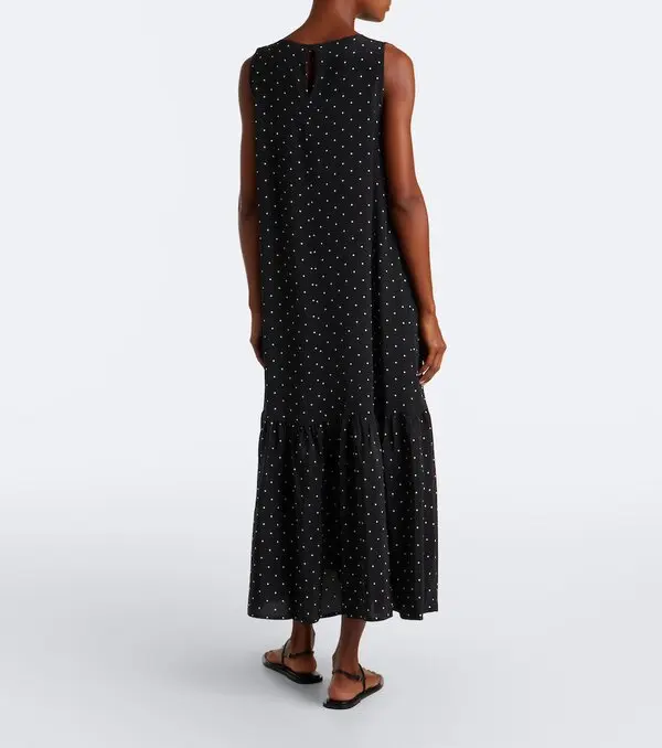Asceno Polka-dot Tiered Silk Midi Dress