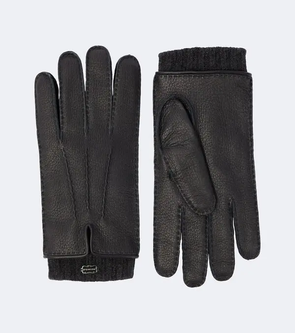 Agnona Leather And Cashmere Gloves - Black