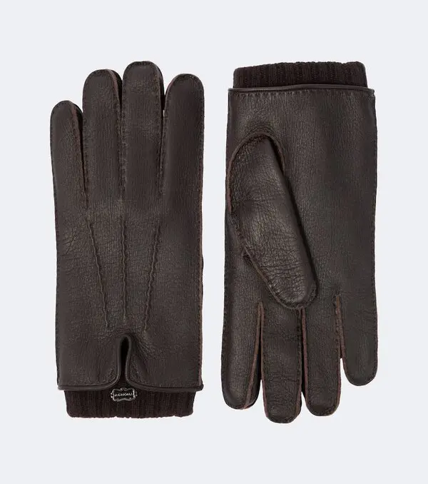 Agnona Leather And Cashmere Gloves - Brown