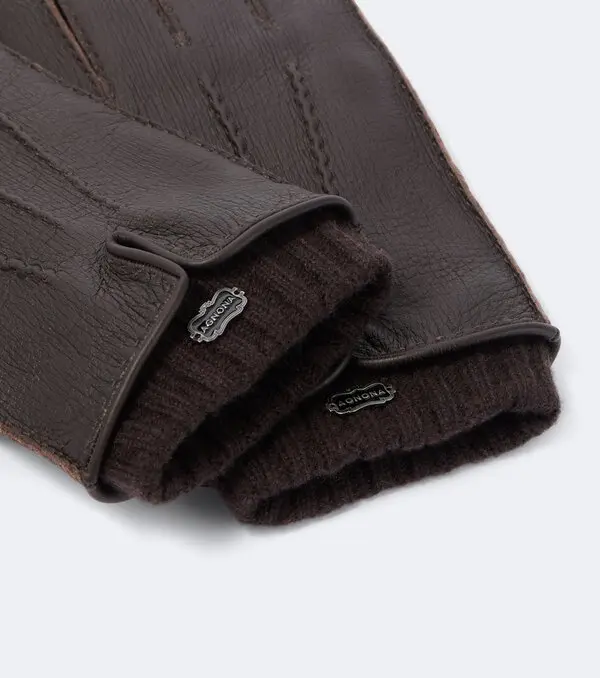 Agnona Leather And Cashmere Gloves - Brown