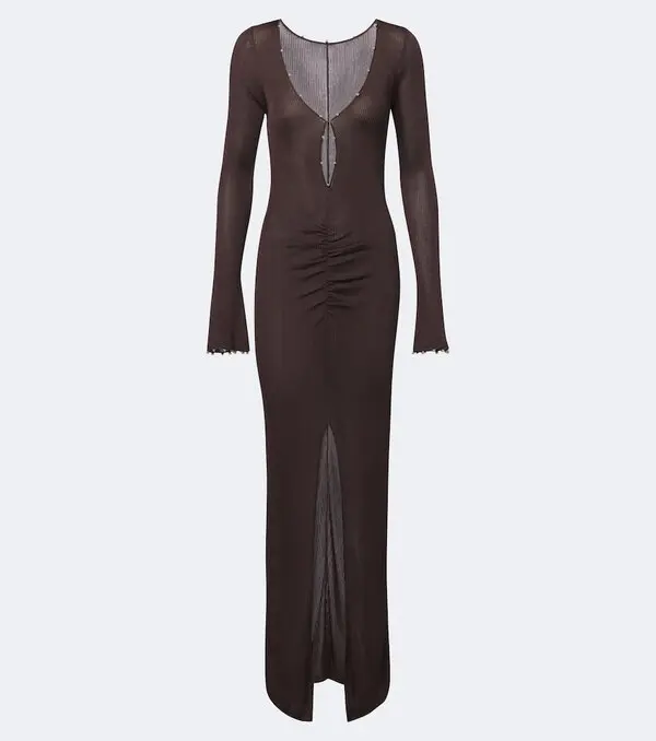 DE LA VALI Elisia Ribbed-knit Ruched Maxi Dress