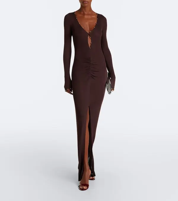 DE LA VALI Elisia Ribbed-knit Ruched Maxi Dress