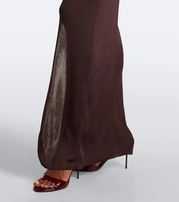 DE LA VALI Elisia Ribbed-knit Ruched Maxi Dress