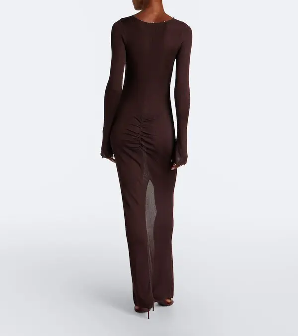 DE LA VALI Elisia Ribbed-knit Ruched Maxi Dress