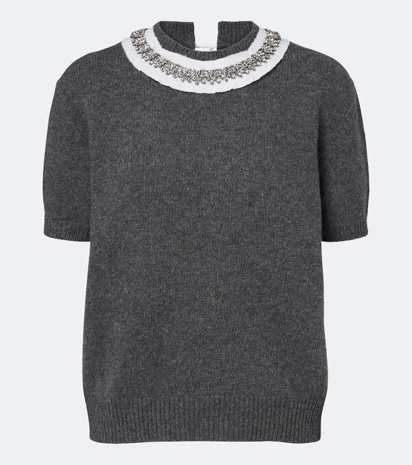 Prada Embellished Wool And Cashmere Sweater - Grey