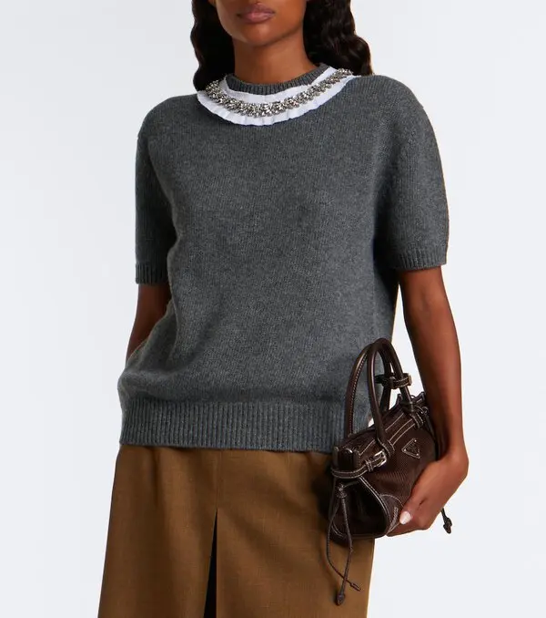Prada Embellished Wool And Cashmere Sweater