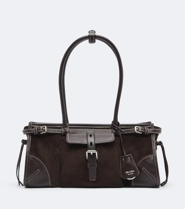 Prada Bonnie Medium Corduroy Shoulder Bag - Brown