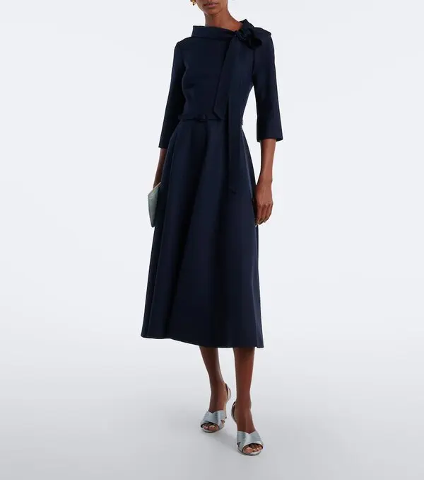 Oscar De La Renta Belted Tie-neck Wool-blend Midi Dress