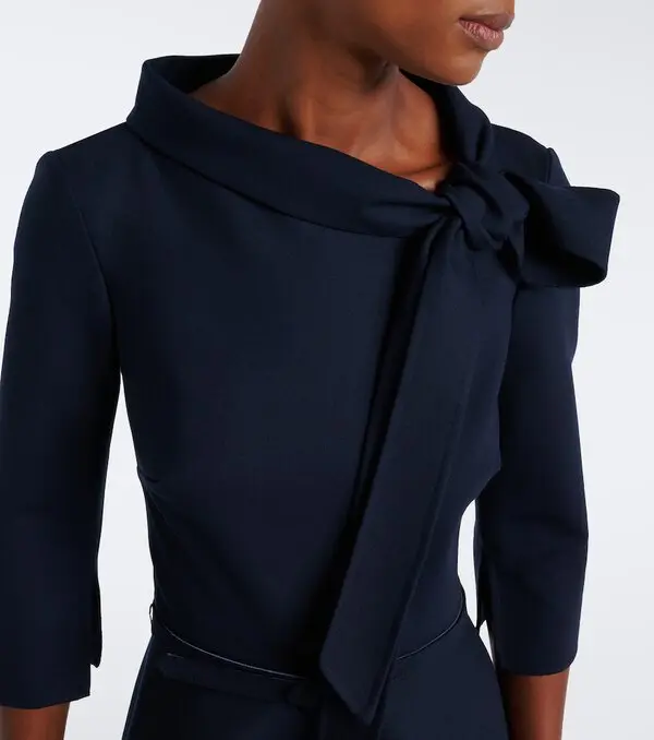 Oscar De La Renta Belted Tie-neck Wool-blend Midi Dress