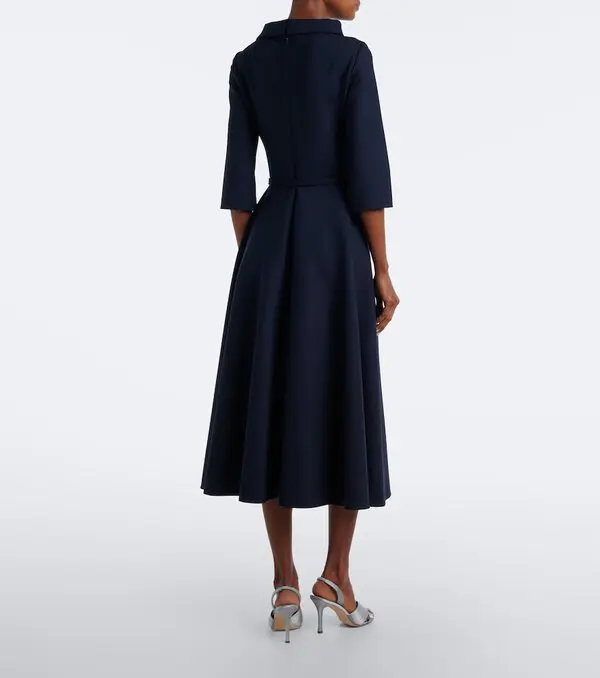Oscar De La Renta Belted Tie-neck Wool-blend Midi Dress