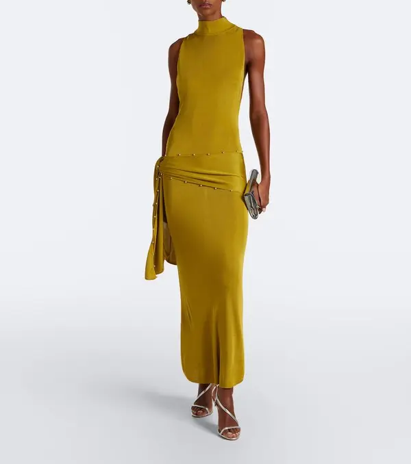 DE LA VALI Belted Embellished Maxi Dress