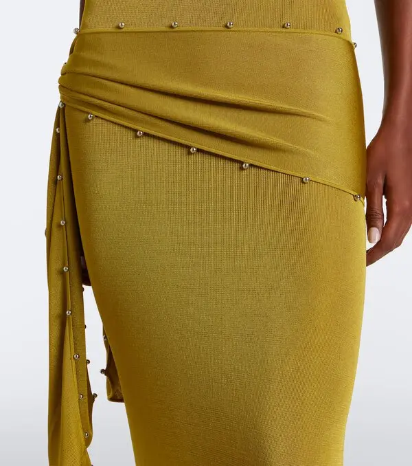 DE LA VALI Belted Embellished Maxi Dress