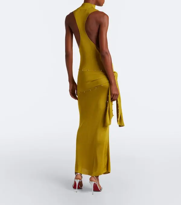 DE LA VALI Belted Embellished Maxi Dress