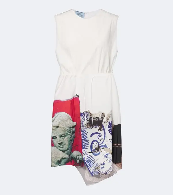 Prada Printed Cotton-blend Midi Dress - White