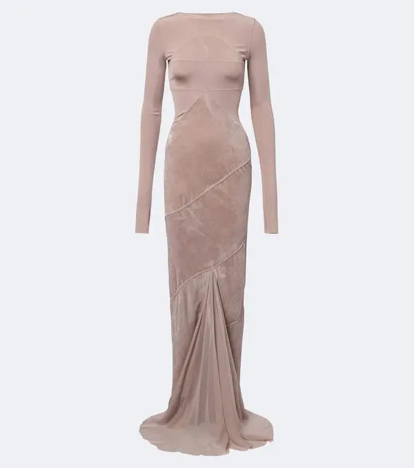 Rick Owens Combo Tulle-trimmed Jersey And Velvet Gown