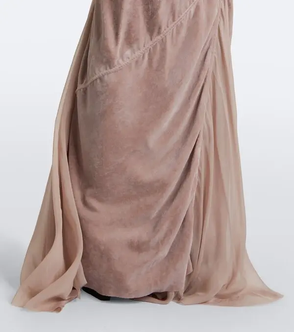 Rick Owens Combo Tulle-trimmed Jersey And Velvet Gown