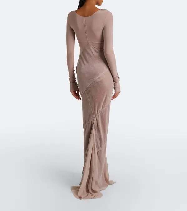 Rick Owens Combo Tulle-trimmed Jersey And Velvet Gown