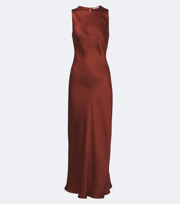 Asceno Valencia Silk Satin Midi Dress - Red