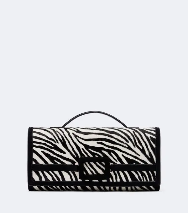 ROGER VIVIER Belle Vivier Zebra-print Calf Hair Clutch - Multicoloured