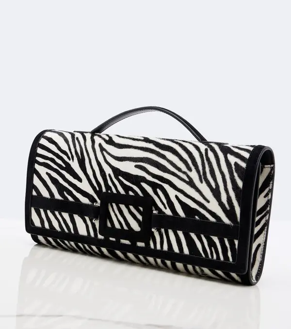 ROGER VIVIER Belle Vivier Zebra-print Calf Hair Clutch