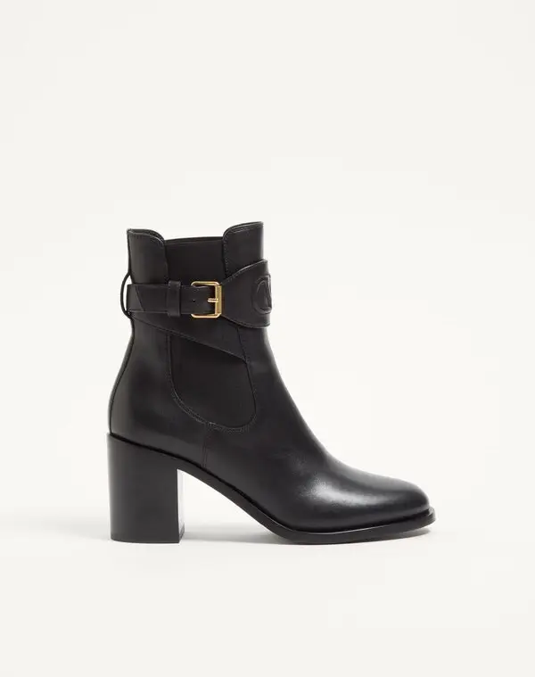 Valentino Garavani Vlogo Embossed Calfskin Ankle Boot 75mm - Black