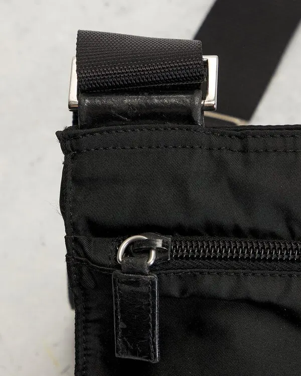 FWRD RENEW Prada Tessuto Flat Messenger Bag - Black