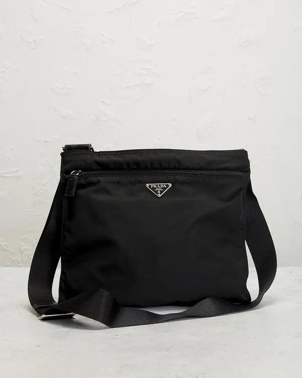 FWRD RENEW Prada Tessuto Flat Messenger Bag