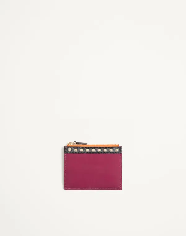 Valentino Garavani Stud-up Coin And Cardholder In Nylon And Grainy Calfskin - Insolent