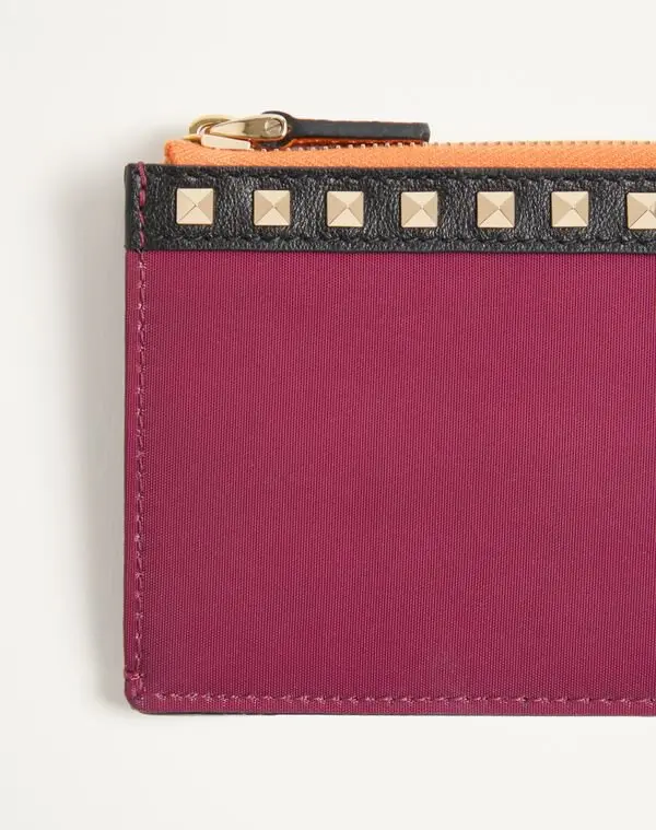 Valentino Garavani Stud-up Coin And Cardholder In Nylon And Grainy Calfskin - Insolent