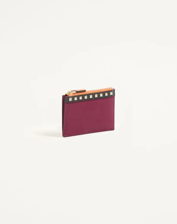 Valentino Garavani Stud-up Coin And Cardholder In Nylon And Grainy Calfskin - Insolent