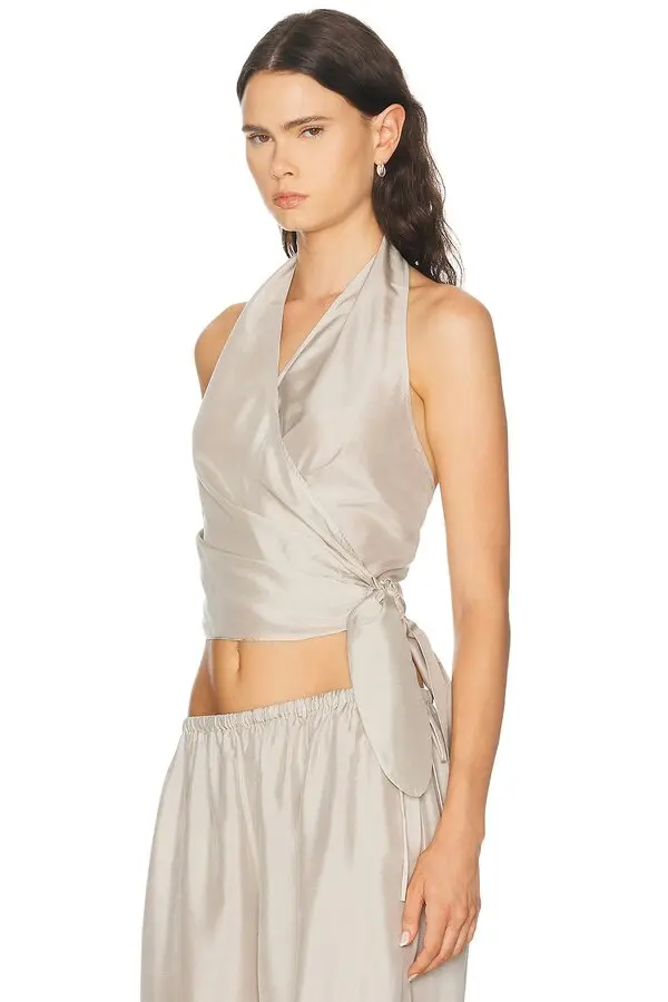 ST. AGNI Silk Halter Wrap Top