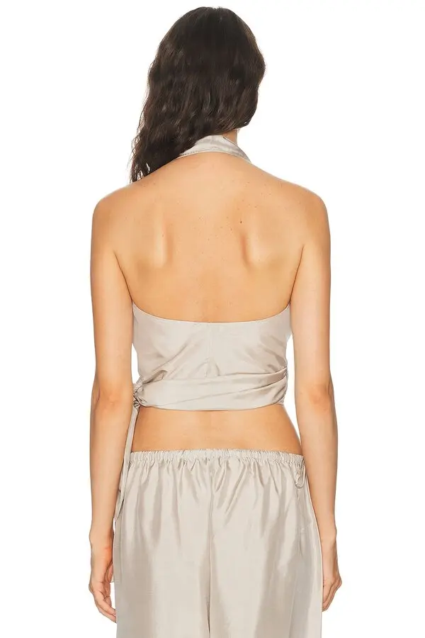 ST. AGNI Silk Halter Wrap Top - Soft Ash