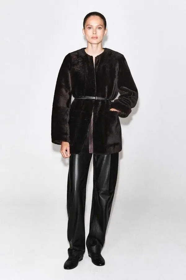 Cos Collarless Shearling Jacket
