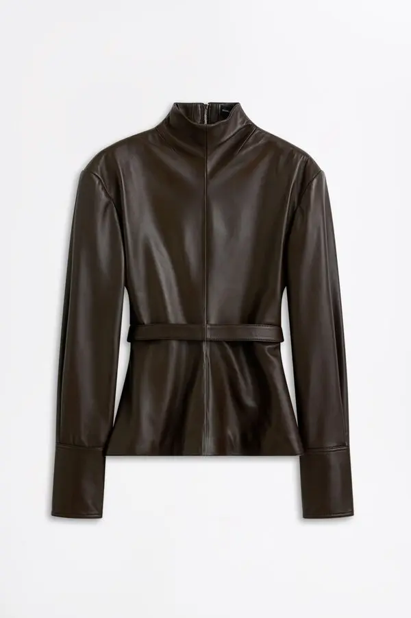 Scanlan Theodore Leather Funnel Neck Top - Cafe