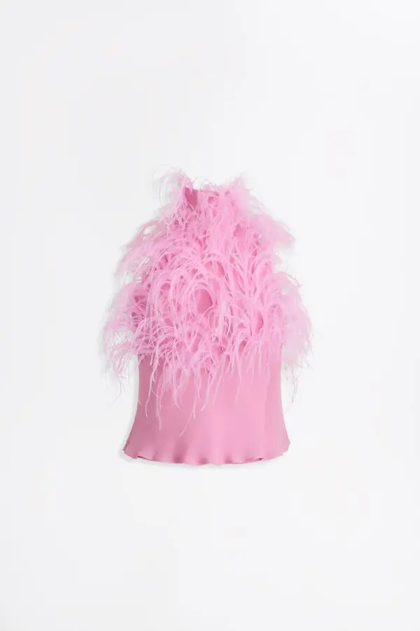 Scanlan Theodore Feather Funnel Neck Top - Pink
