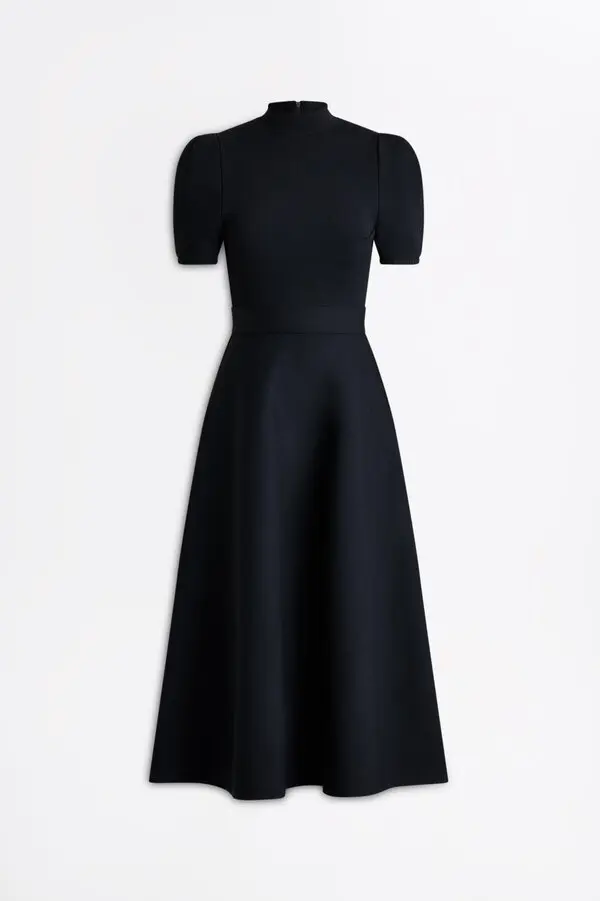 Scanlan Theodore Crepe Knit Gather Sleeve Dress