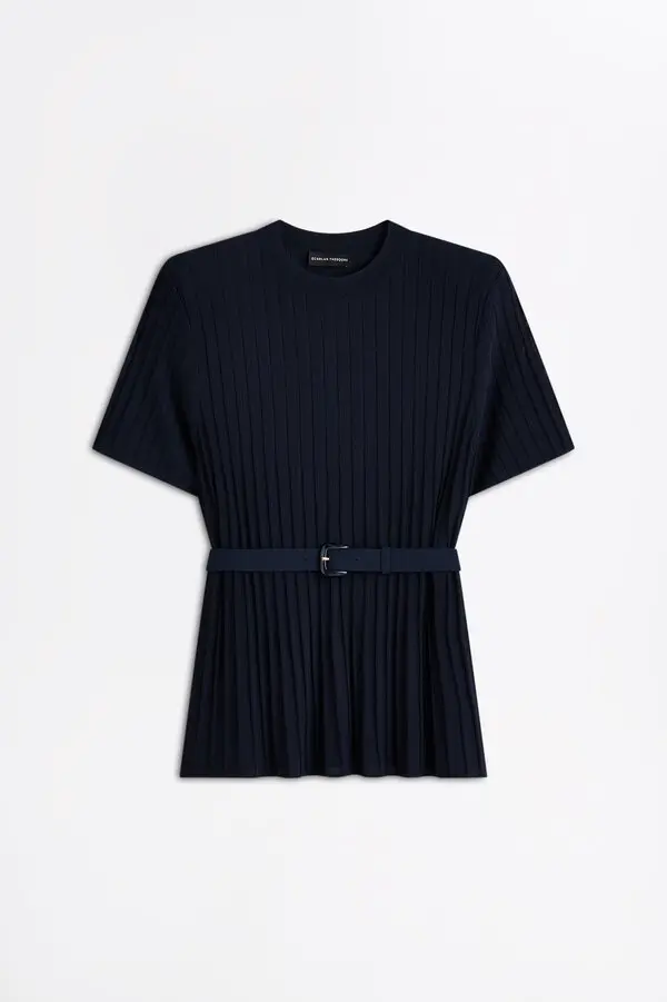 Scanlan Theodore Pleat Rib Shoulder Pad Top - Navy