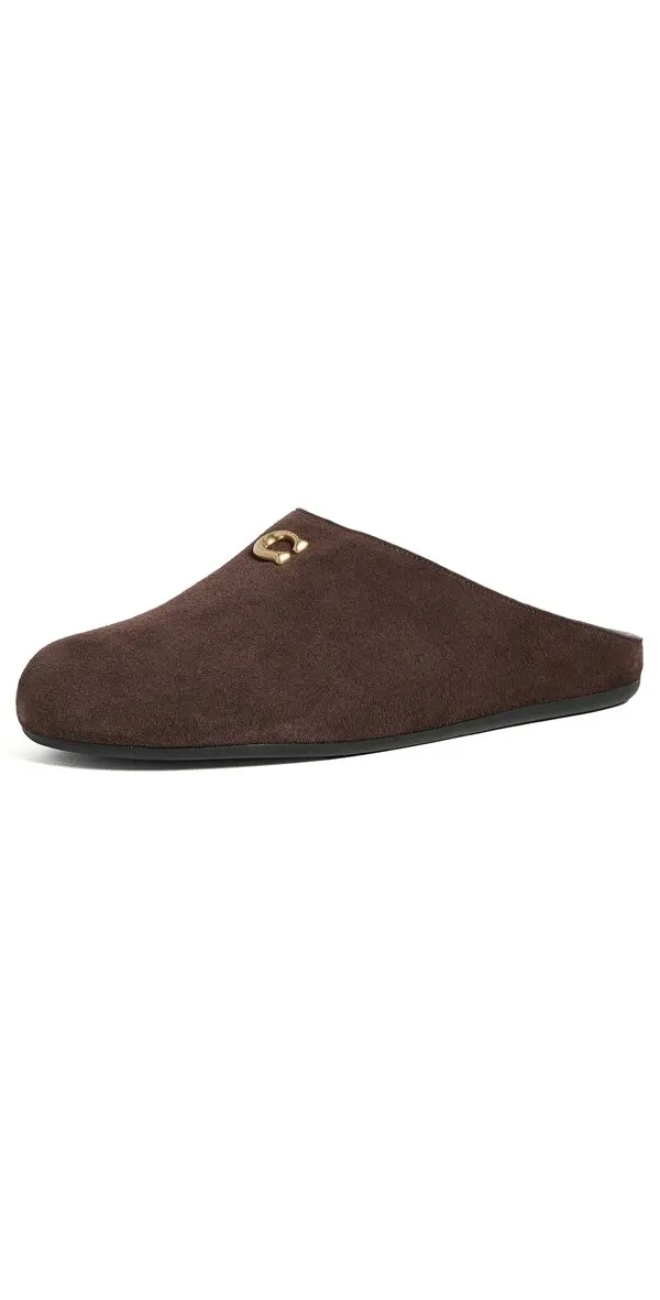 COACH Sculpted C Soft Mules - Chocolate Suede